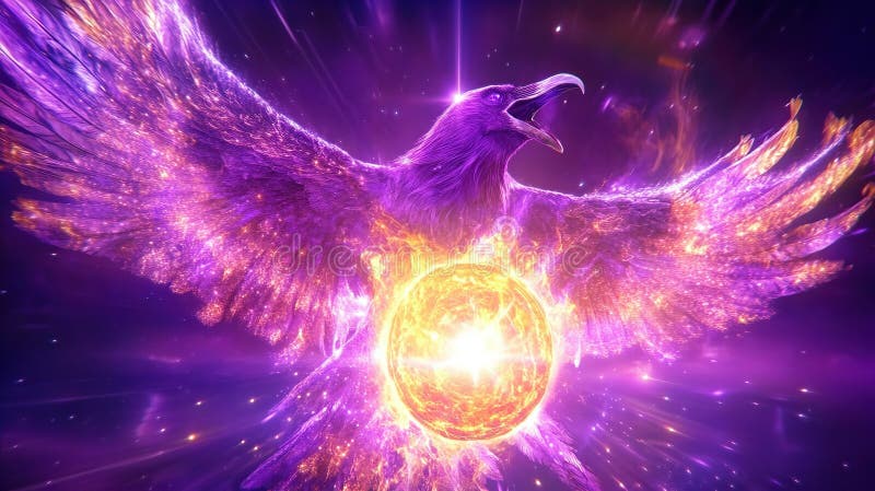 Fiery Phoenix Soaring, Cosmic Background, Fantasy Art Stock Photo ...