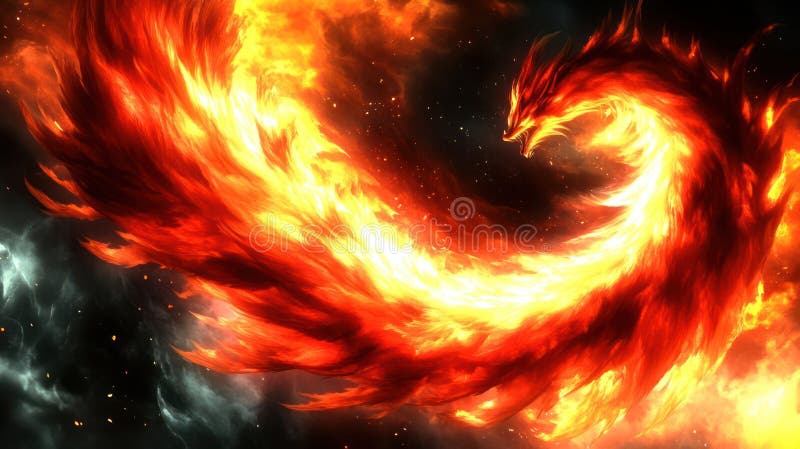 Fiery Dragon Ascending through Cosmic Nebula: a Breathtaking Digital ...