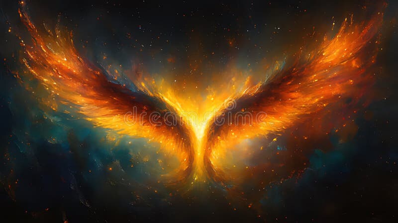 Fiery Phoenix Wings in Cosmic Nebula Stock Illustration - Illustration ...