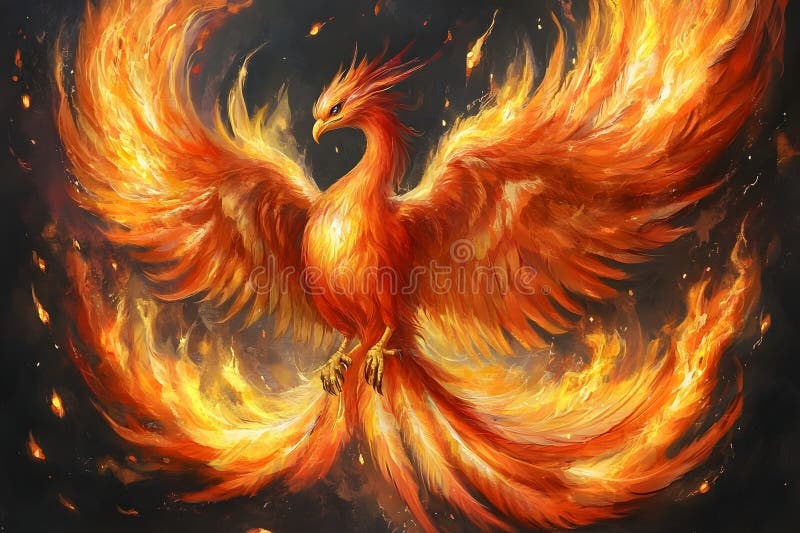 Fiery Phoenix: Wings of Fire, Mythical Bird, Fantasy Art Stock ...