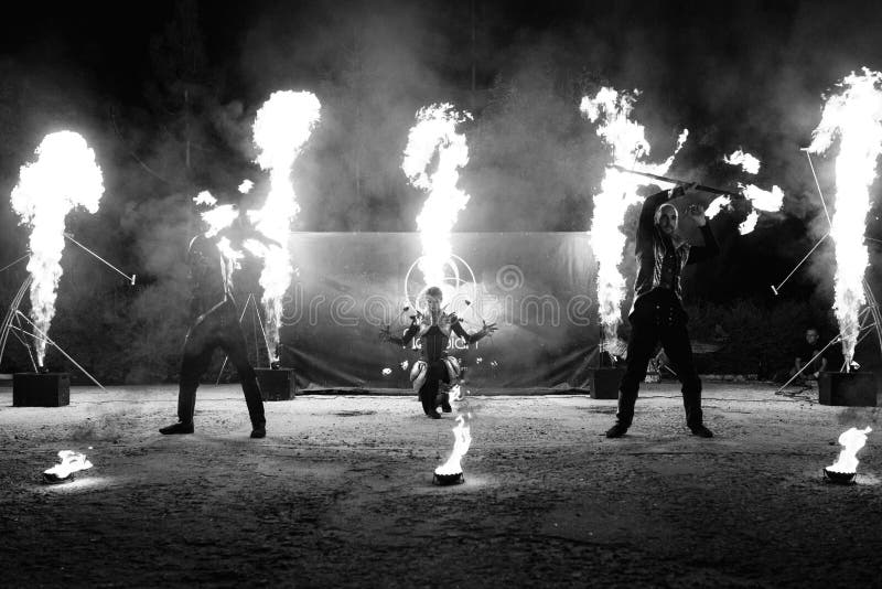 Fiery Pieces of a Fire Show Editorial Stock Image - Image of light ...