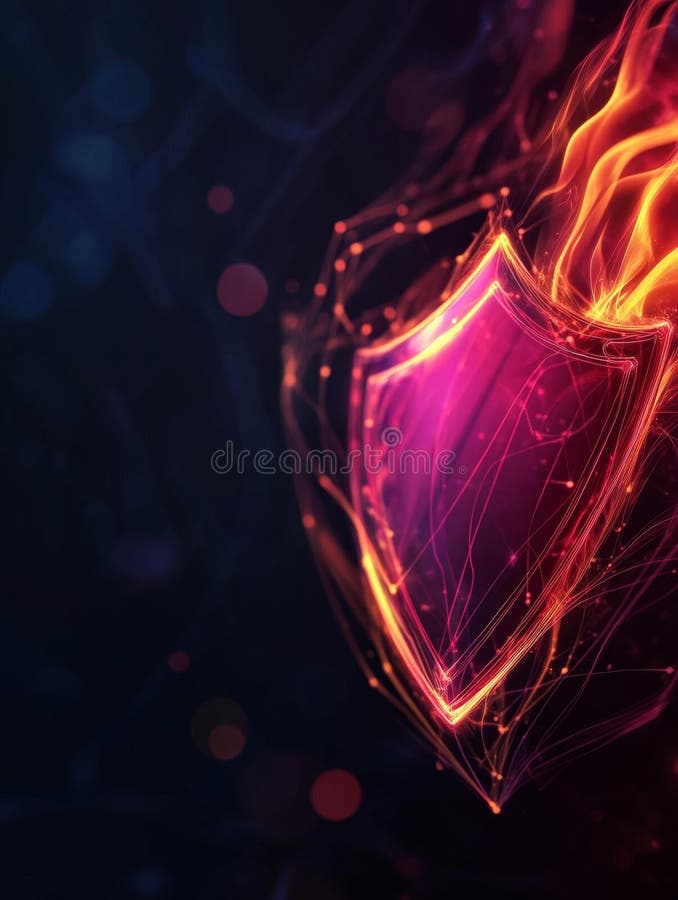 A Fiery Pink Shield Symbolizing Digital Security Defense Power Strength ...