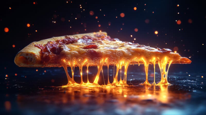 Fiery Pizza Slice with Melting Cheese Stock Illustration - Illustration ...