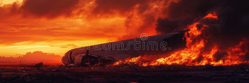 Fiery Plane Crash with Bright Flames Lighting the Dark Sky during ...