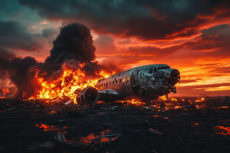 Fiery Plane Crash at Sunset Causing Destruction and Chaos in the ...