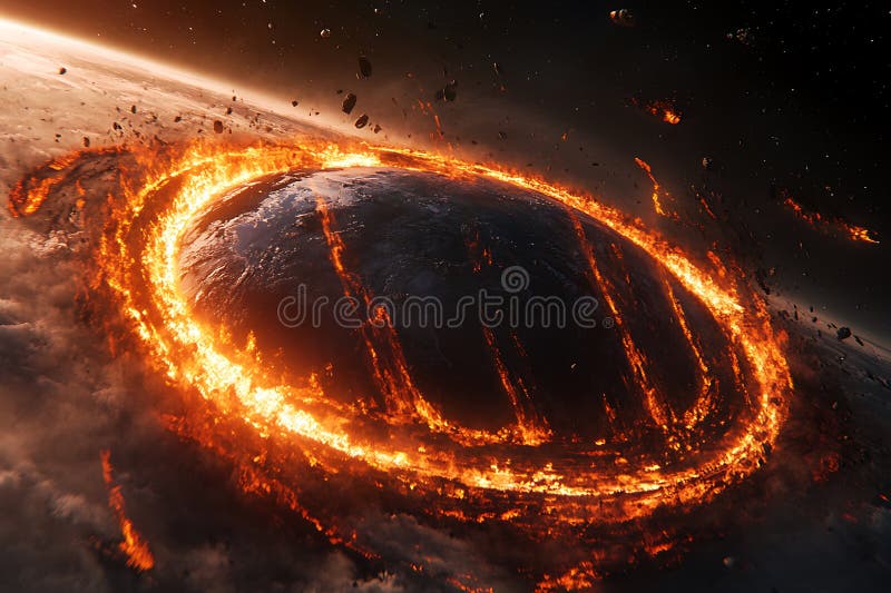 Fiery Planet Destruction Apocalyptic Space Scene with Burning Ring and ...