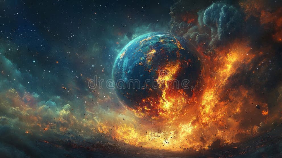 Fiery Planet Destruction in Cosmic Space Stock Illustration ...