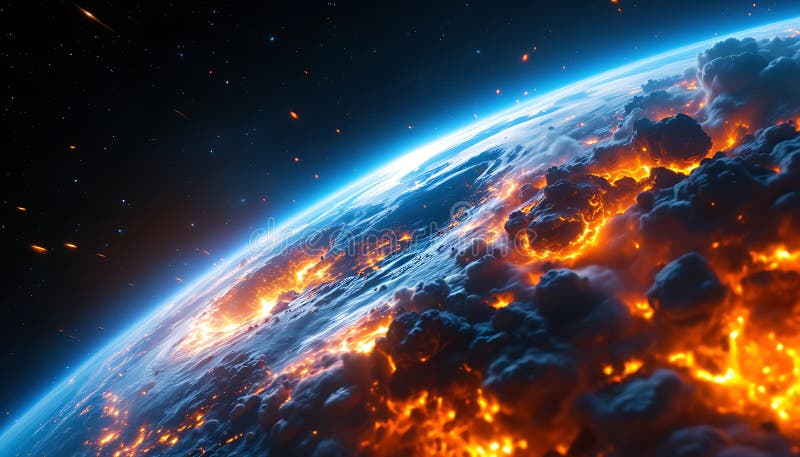 Burning Planet Fiery Cosmic Inferno Apocalyptic Space Scene Digital Art ...