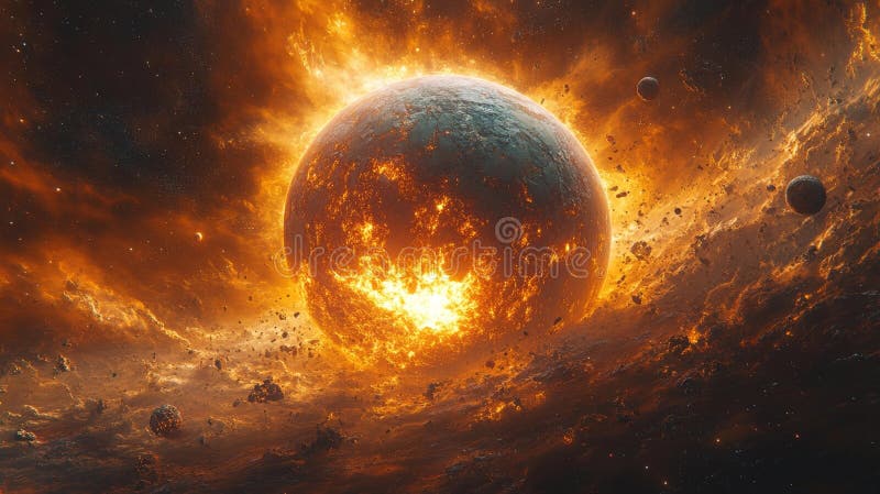 Fiery Planet Exploding in Outer Space Generative AI Stock Illustration ...