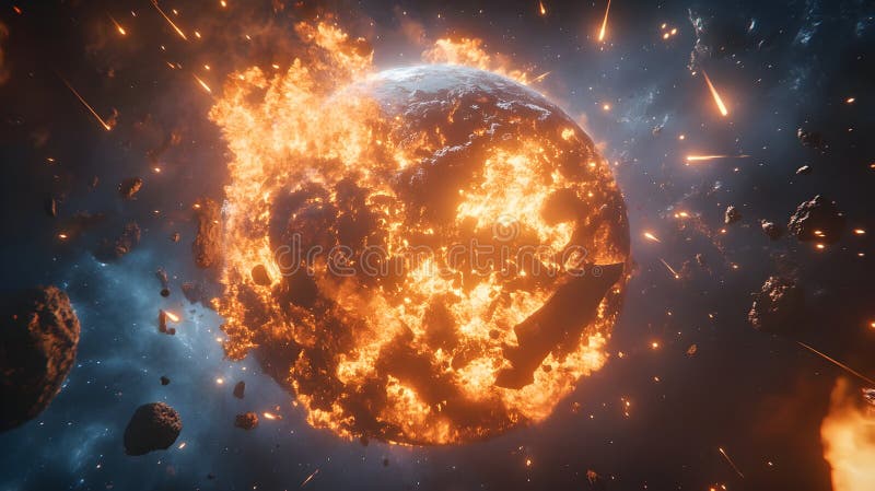 Fiery Planet Explosion Amidst Asteroids in Deep Space Stock Photo ...
