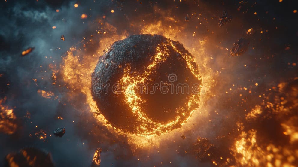Fiery Planet Explosion in Dark Space Stock Illustration - Illustration ...