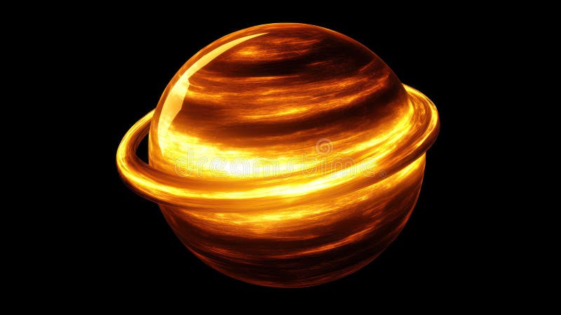 Fiery Planet with Glowing Ring, Isolated on Black Stock Illustration ...