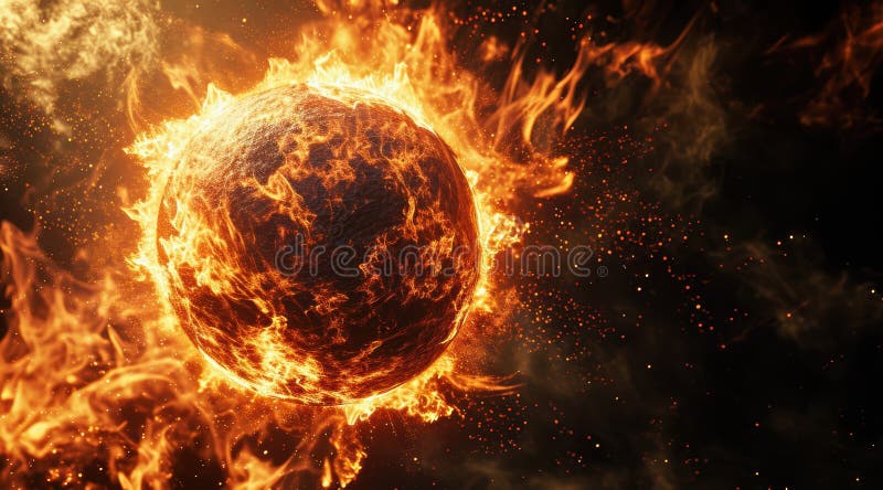 Fiery planet in space stock illustration. Illustration of inferno ...