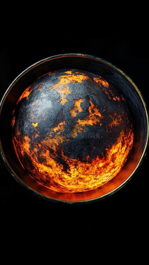 Fiery Planet Surface with Lava and Magma in Dark Background Stock ...