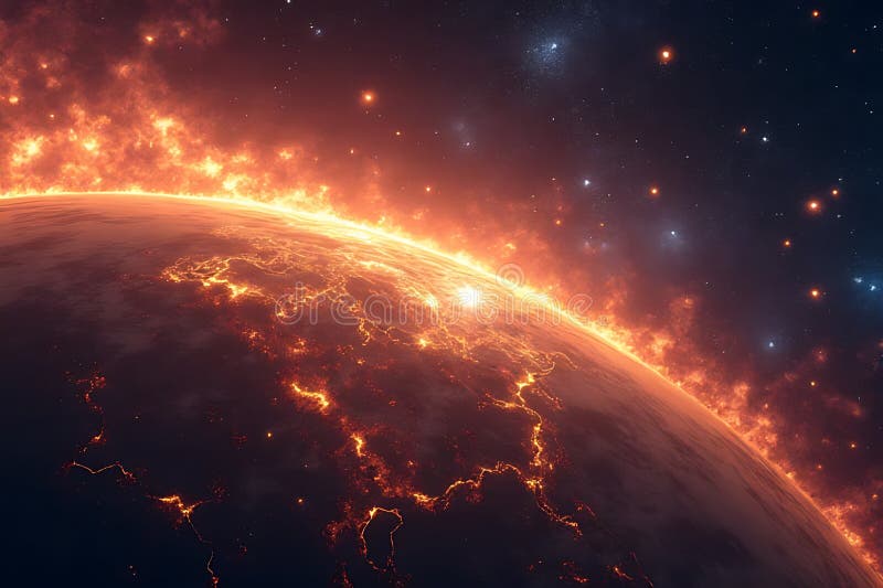 Fiery Planetary Eruption Outer Space Digital Art Cosmic Environment ...