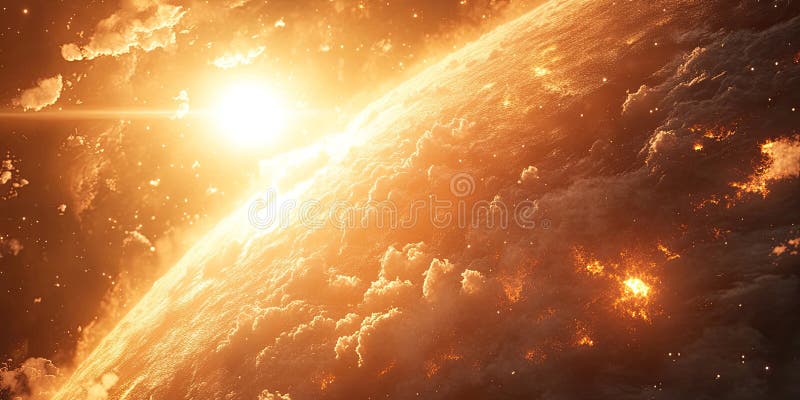 Fiery Planetary Explosion with Intense Sunlight, Clouds of Debris, and ...