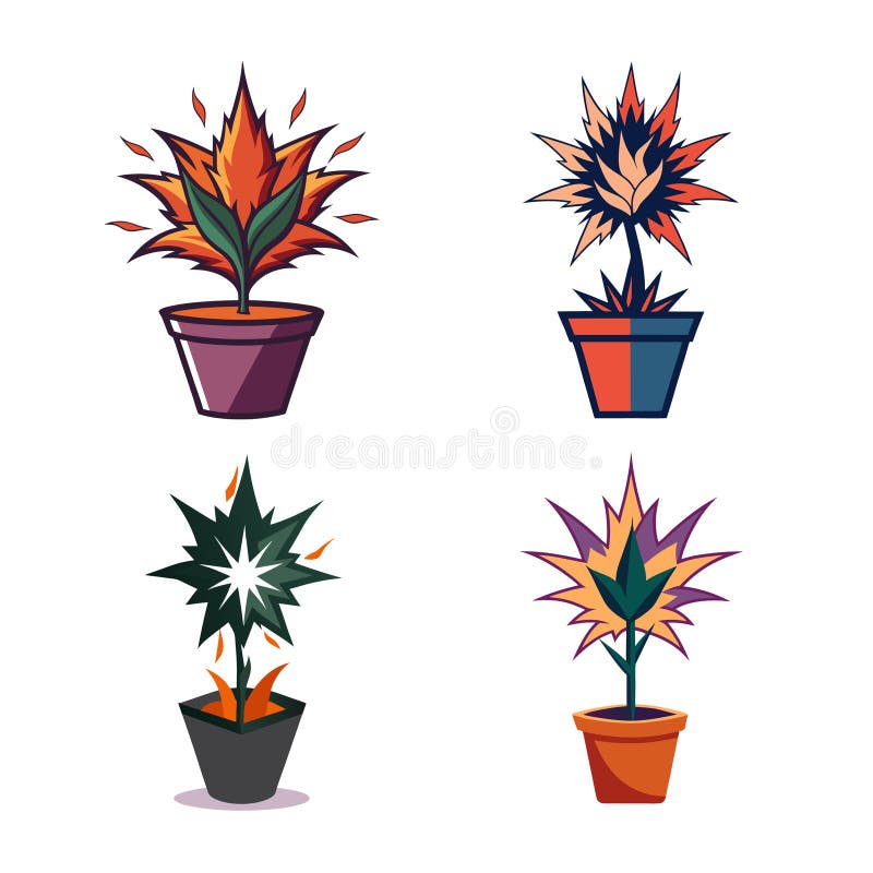 Fiery Plant in Pot Cartoon Vector Illustration Stock Vector ...