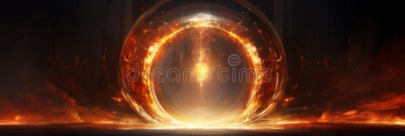Fiery Portal, Burning Circle of Fire in Mystical Dimensional Gateway ...