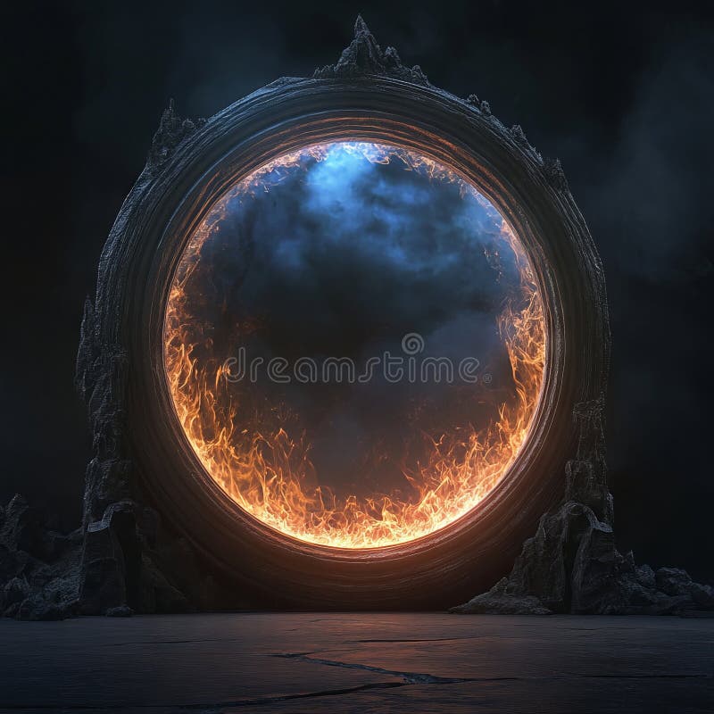 A Fiery Portal in a Dark, Mysterious Setting. Stock Illustration ...