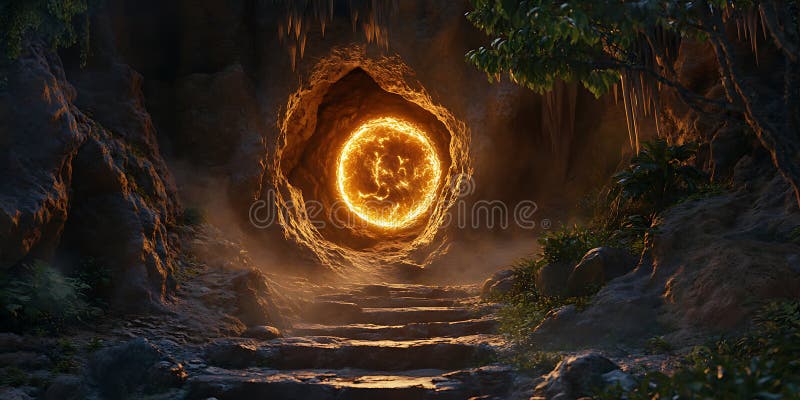 Fiery Portal Fantasy Art: Magical Ring of Fire Image Stock Illustration ...