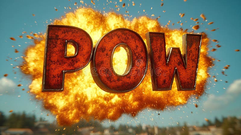 Fiery POW Explosion Text Effect Against a Blue Sky Stock Illustration ...