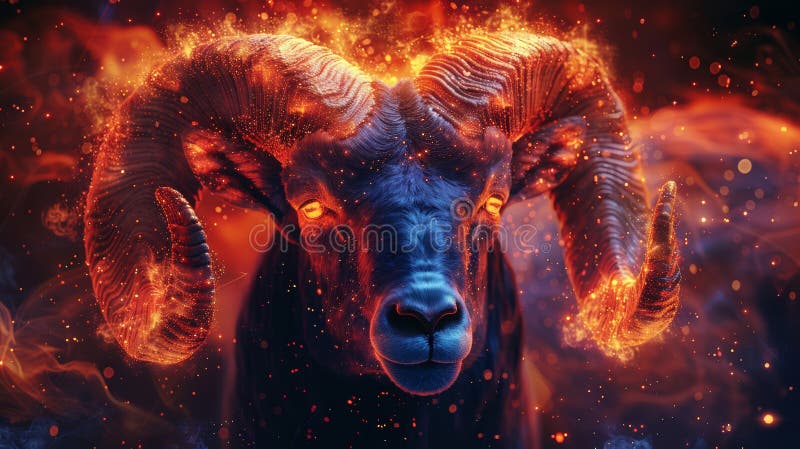 Fiery Ram with Glowing Horns in Abstract Art Style Stock Illustration ...