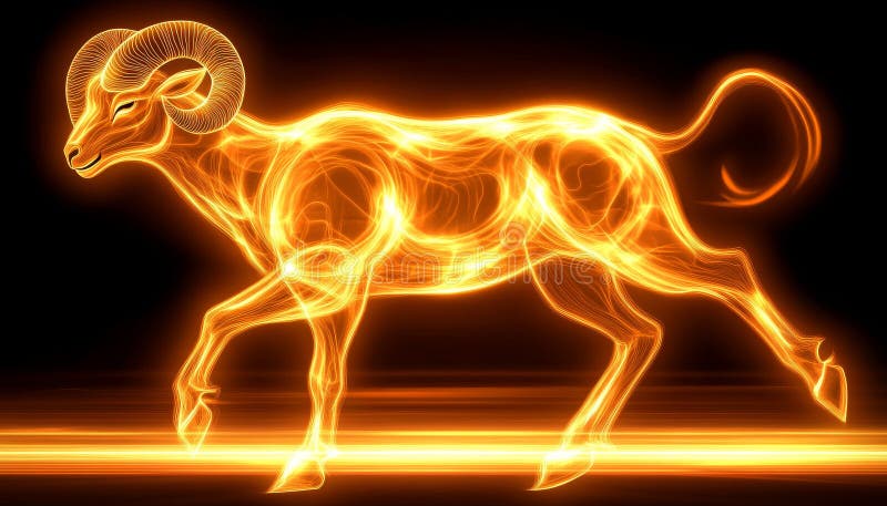 Red Ram with Horns on Fire Background. 3d Render Illustration Stock ...