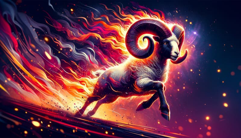 Fiery Ram in Dynamic Motion Stock Illustration - Illustration of warm ...