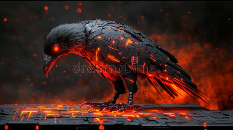 Fiery Raven in a Volcanic Inferno Stock Illustration - Illustration of ...