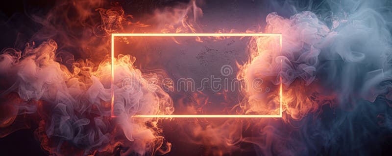 Fiery Rectangular Frame Engulfed in Smoke, Abstract Background with ...