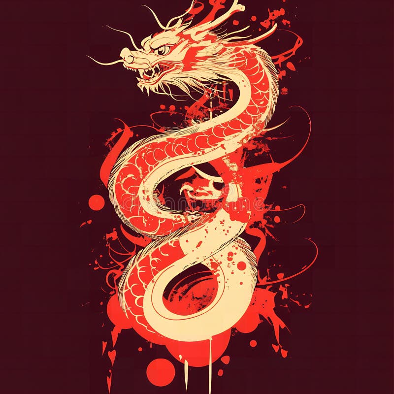 Fiery Red Asian Dragon Tattoo Design Ink Splash Art Stock Illustration ...