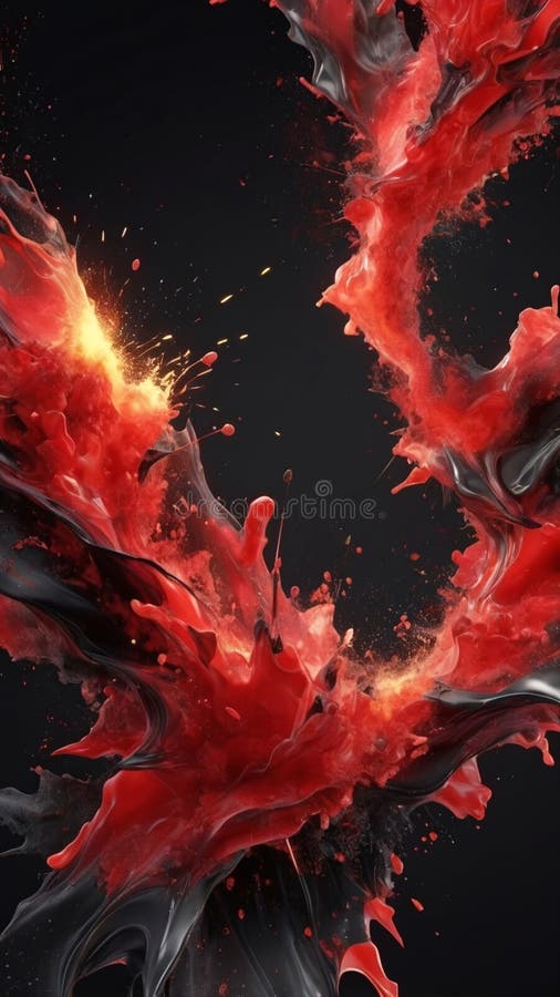 Fiery Red and Black Liquid Explosion Abstract Dynamic Artwork Stock ...