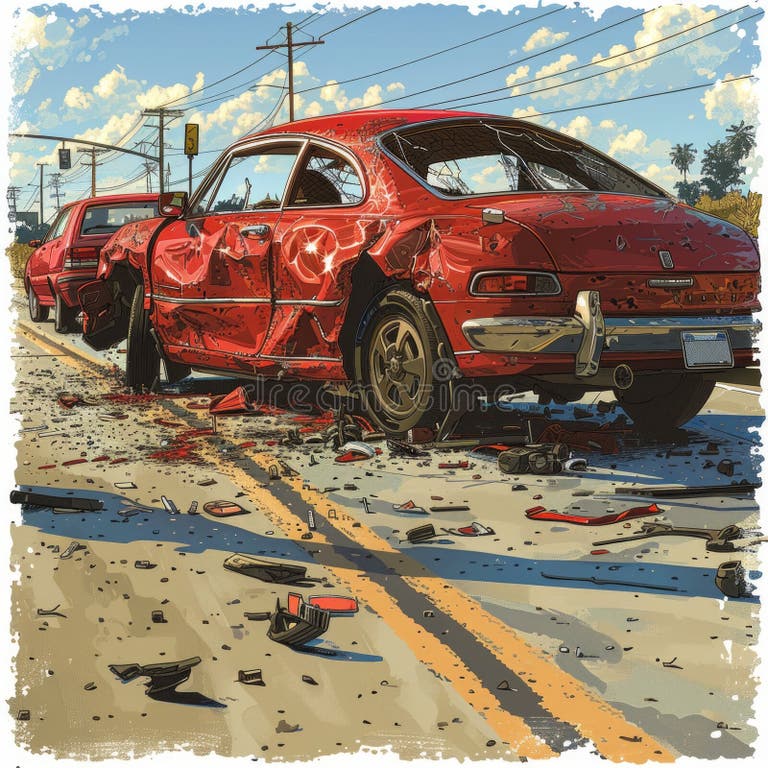 A Fiery Red Car is Parked on the Empty Street Under the Moonlight Stock ...