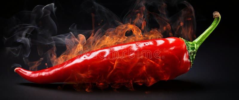 Fiery Red Chili Pepper Engulfed in Flames on Black Background Stock ...