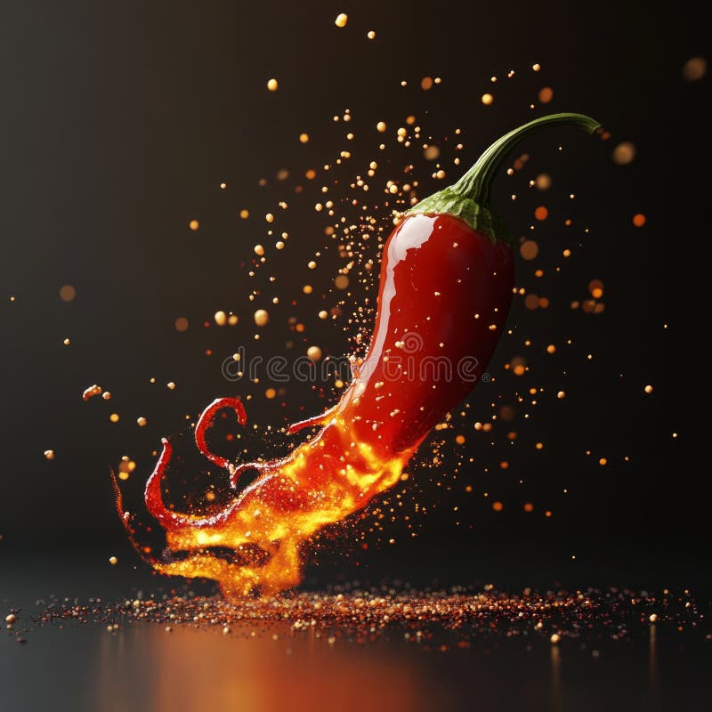Fiery Red Chili Pepper: Explosive Spices in Motion with Dynamic Flames ...