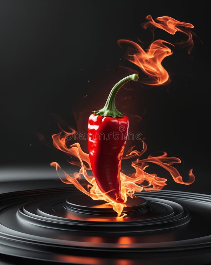 Fiery Red Chili Pepper Flames Dark Surface Stock Photos - Free ...