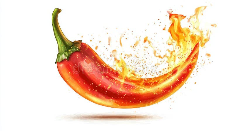 Fiery Red Chili Pepper with Flames on a White Background. Stock Photo ...