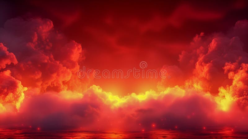 Fiery Red Clouds Over a Dramatic Horizon Stock Illustration ...