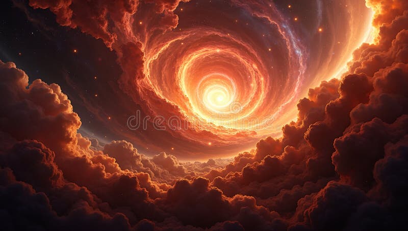 Fiery Red Cosmic Storm with Twinkling Stars Stock Illustration ...