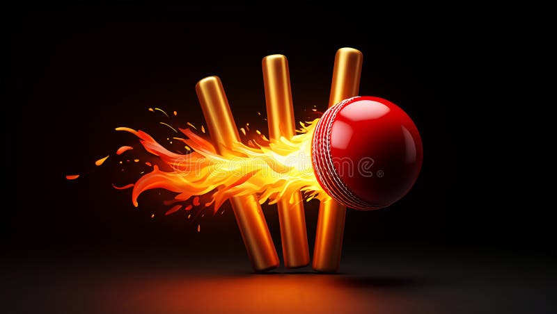 Fiery Red Cricket Ball Hitting Golden Wickets Fire Flames Stock ...