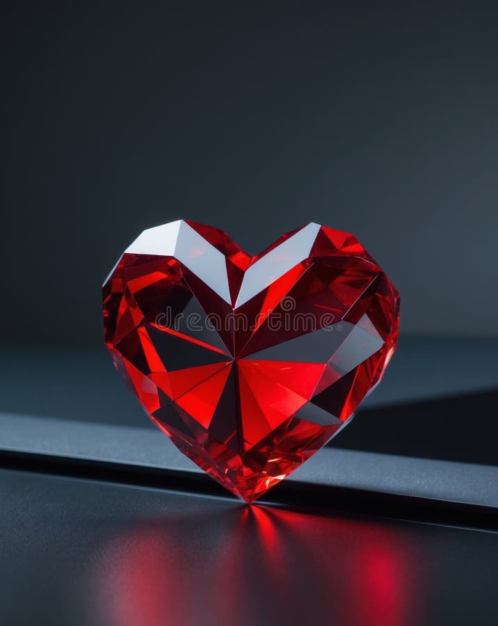 A Fiery Red Crystal Heart Rests on a Dark Surface. Stock Illustration ...