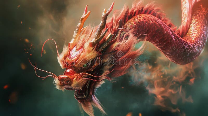 Fiery Red Dragon Emerging from Smoke Stock Illustration - Illustration ...