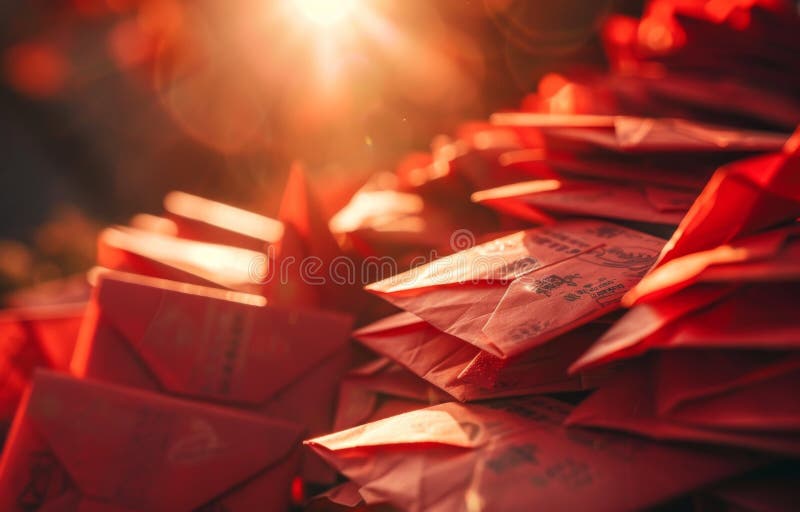 Fiery Red Envelopes Shimmering in the Sunlight Filled with Messages of ...