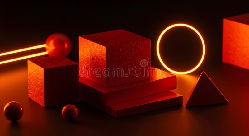 Fiery Red Geometric Forms: a Dramatic Neon-Lit Composition Stock Image ...