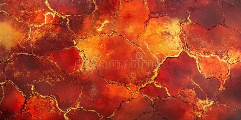 Fiery Red and Gold Volcanic Stone Background with Bright Glowing Cracks ...