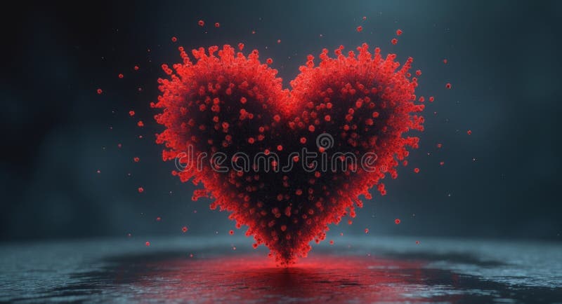Fiery Red Heart Particle Design Dark Background. Stock Photo - Image of ...