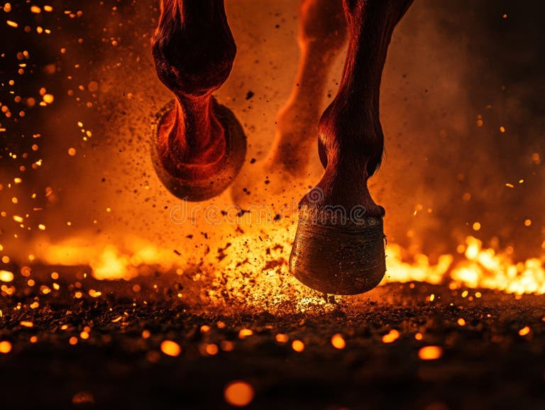 Fiery Red Horse Galloping through Glowing Embers in Intense Dynamic ...