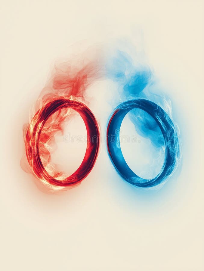 Fiery Red and Icy Blue Rings with Ethereal Smoke Patterns Stock Image ...