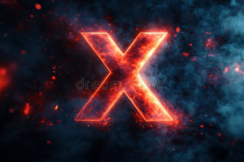 Fiery Red X Letter in Explosive Smoke and Particles Background Design ...