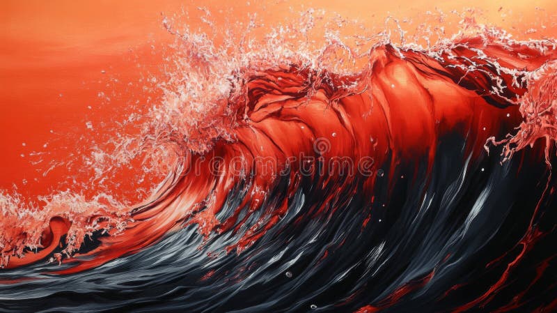 Fiery Red Ocean Wave Abstract Painting Stock Illustration ...
